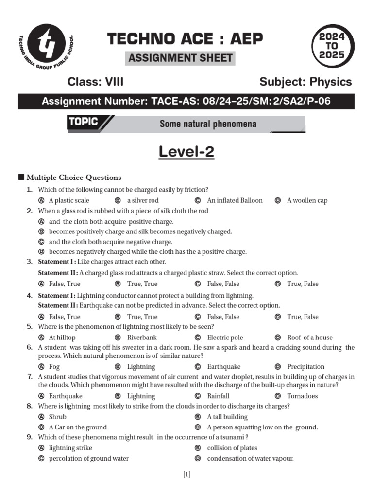 Assignment MPT-8 VIII Physics L2 | PDF | Lightning | Thunderstorm