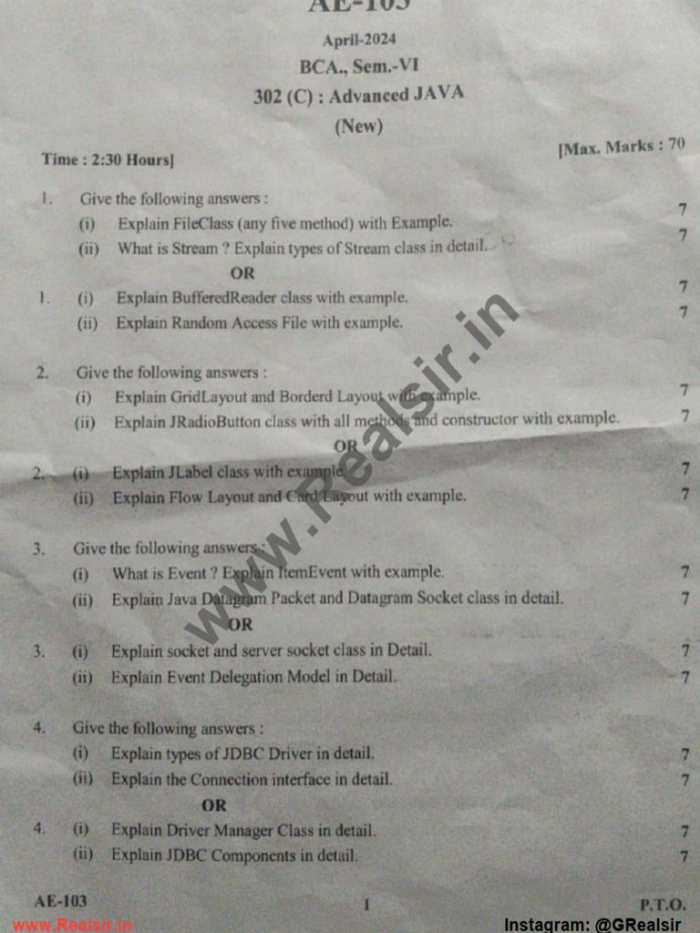 302 (C) Advanced JAVA - 2024 | PDF