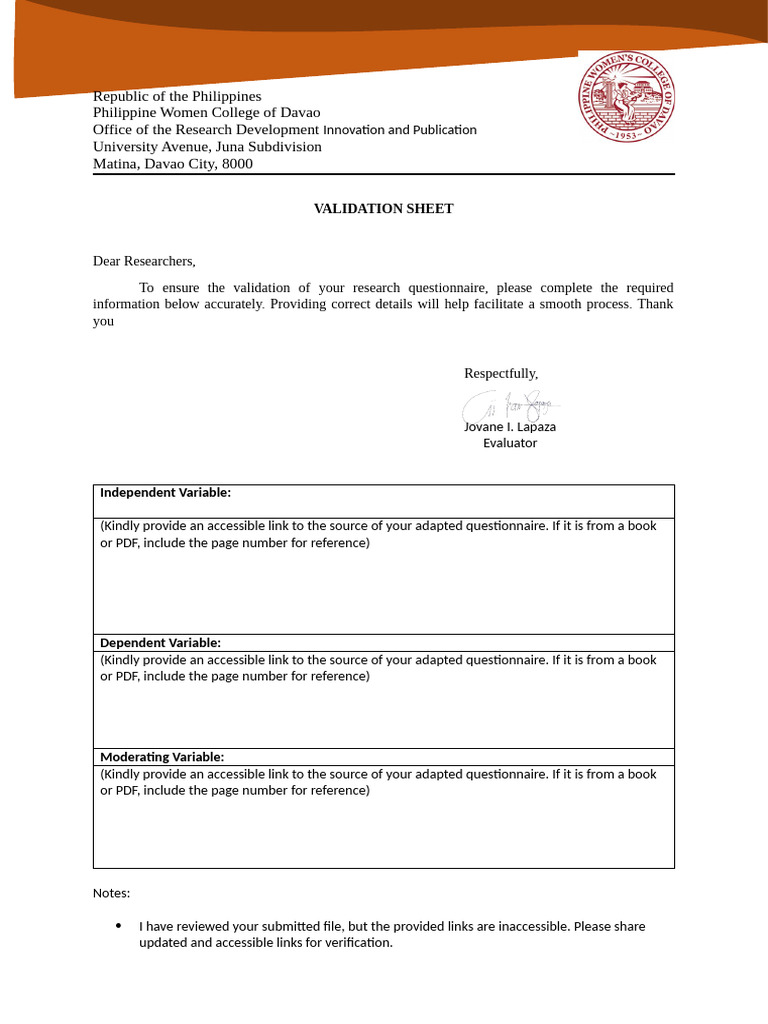 ReDIP Validation Sheet Requirements | PDF