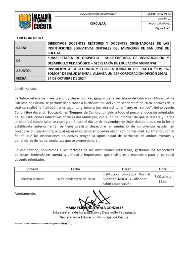 Circular 071 Salud Mental - Reagendamiento | PDF