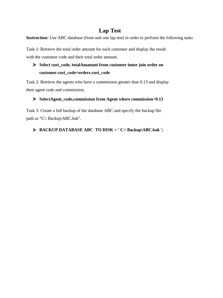 ABC Database Lap Test Instructions | PDF