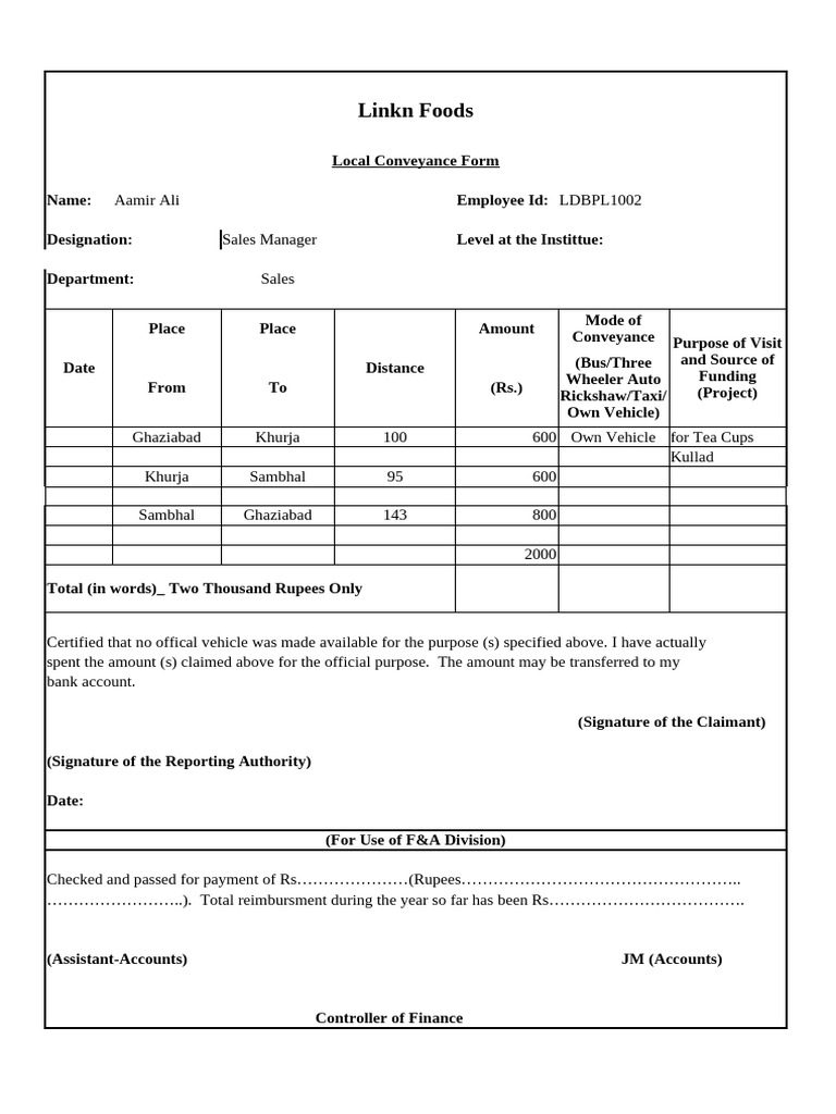 LOCAL CONVEYANCE FORM (2) | PDF | Vehicles For Hire | Vehicles