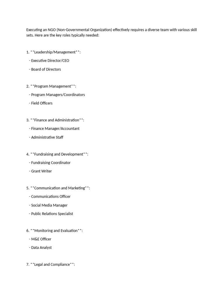 Essential Roles for NGO Team Success | PDF