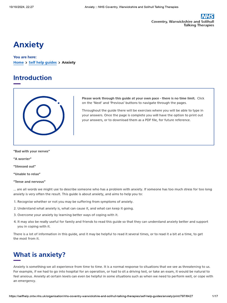 Anxiety | PDF | Anxiety | Cognitive Behavioral Therapy