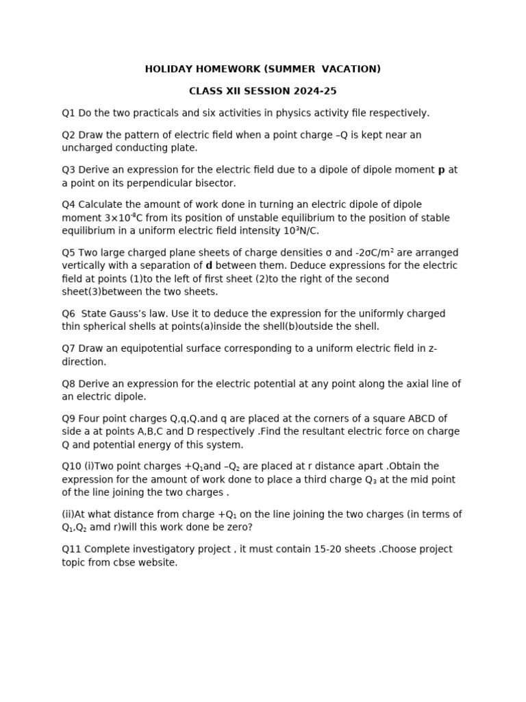 HOLIDAY HOMEWORK Class XII 04062024 132551 | PDF
