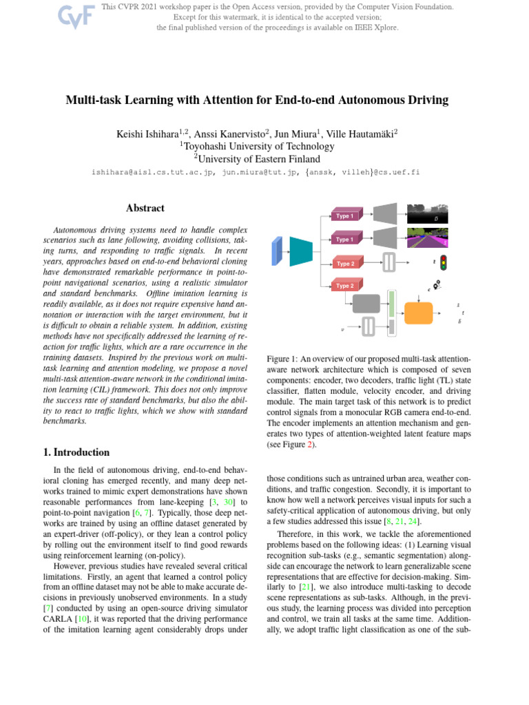 Ishihara Multi-Task Learning With Attention For End-to-End Autonomous Driving CVPRW 2021 Paper ...