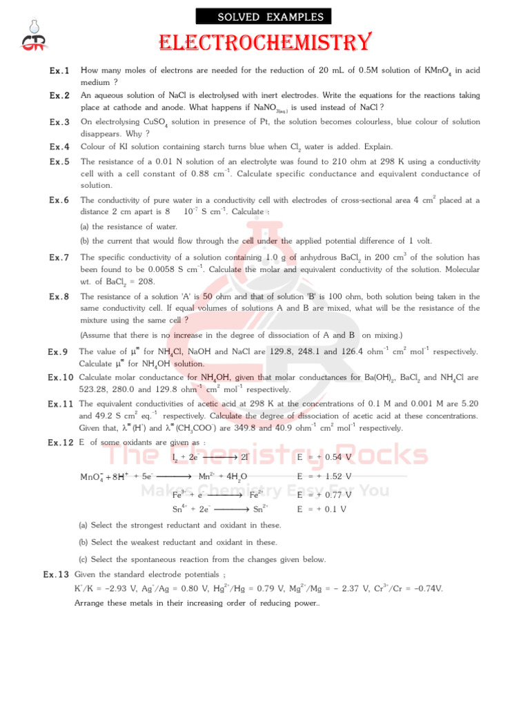 Electrochemistry Numerical | PDF | Electrochemistry | Anode