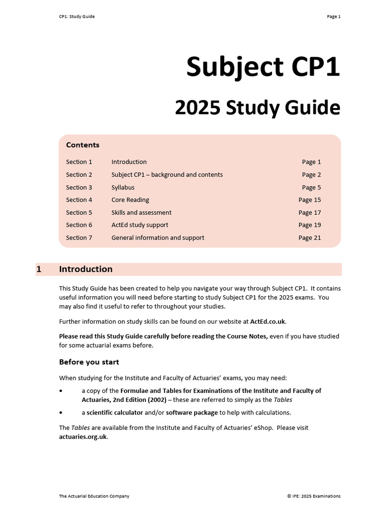 CP1 Study Guide 2025 | PDF | Valuation (Finance) | Risk
