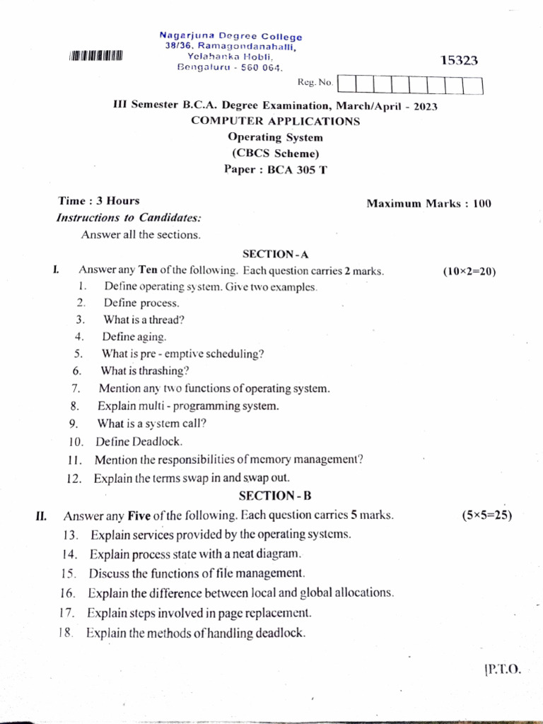3 Rd Sem Bca Operating System Cbcs Scheme March April 2023 | PDF | Process (Computing ...