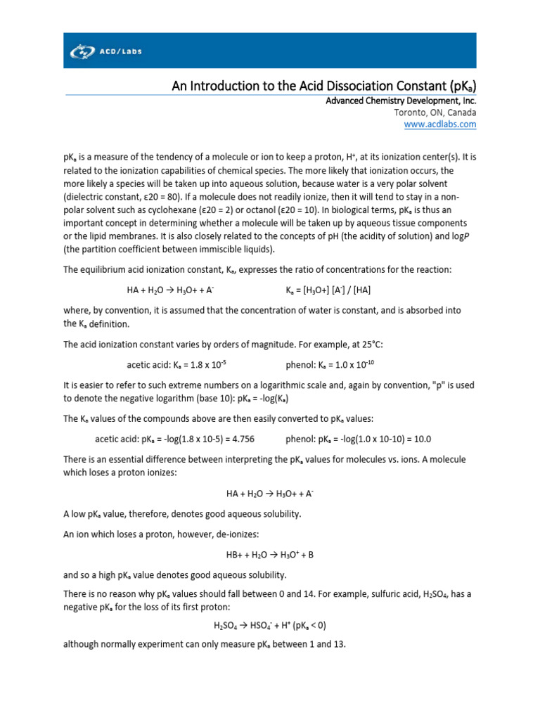 Understanding pKa and Ionization Constants | PDF | Acid Dissociation ...