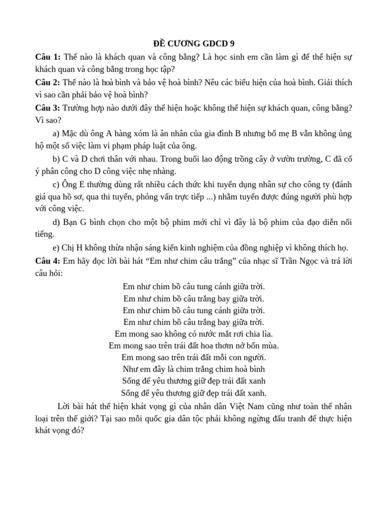 Đề cương GDCD 9 | PDF