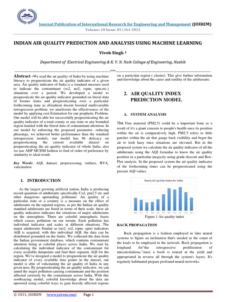 Indian Air Quality Prediction and Analysis Using Machine Learning | PDF