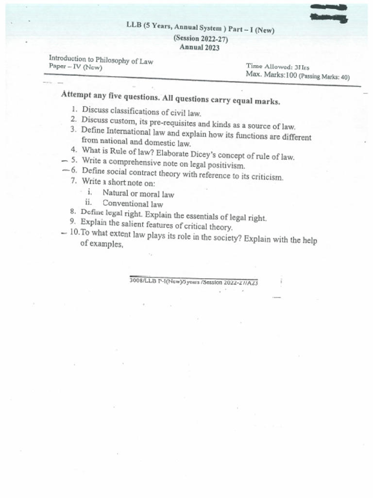 Past Papers LLB 5 Years Part-I (New Syllabus) (1) - 4-4 | PDF