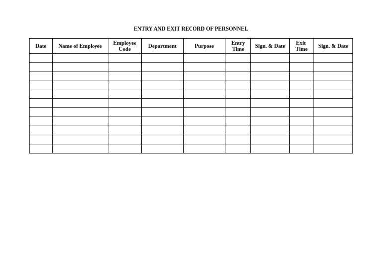 Entry & Exit Log | PDF