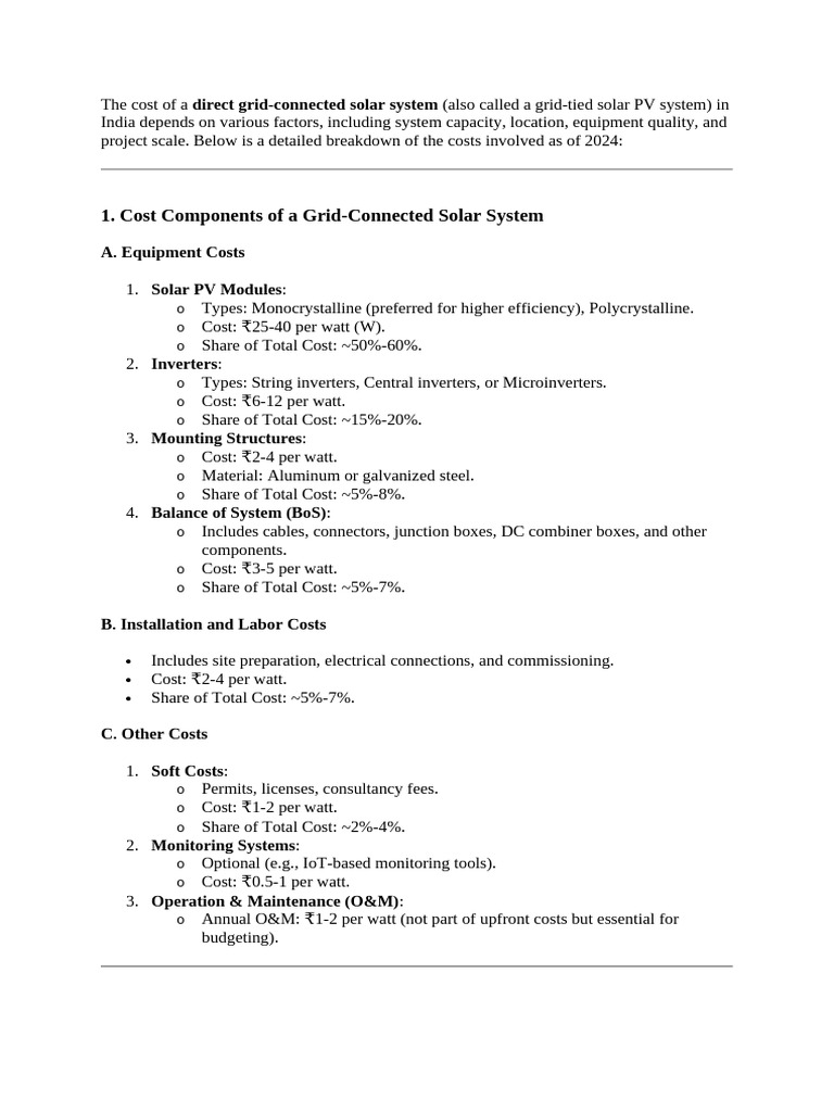 Direct Gird Connection Solar | PDF | Photovoltaic System | Photovoltaics