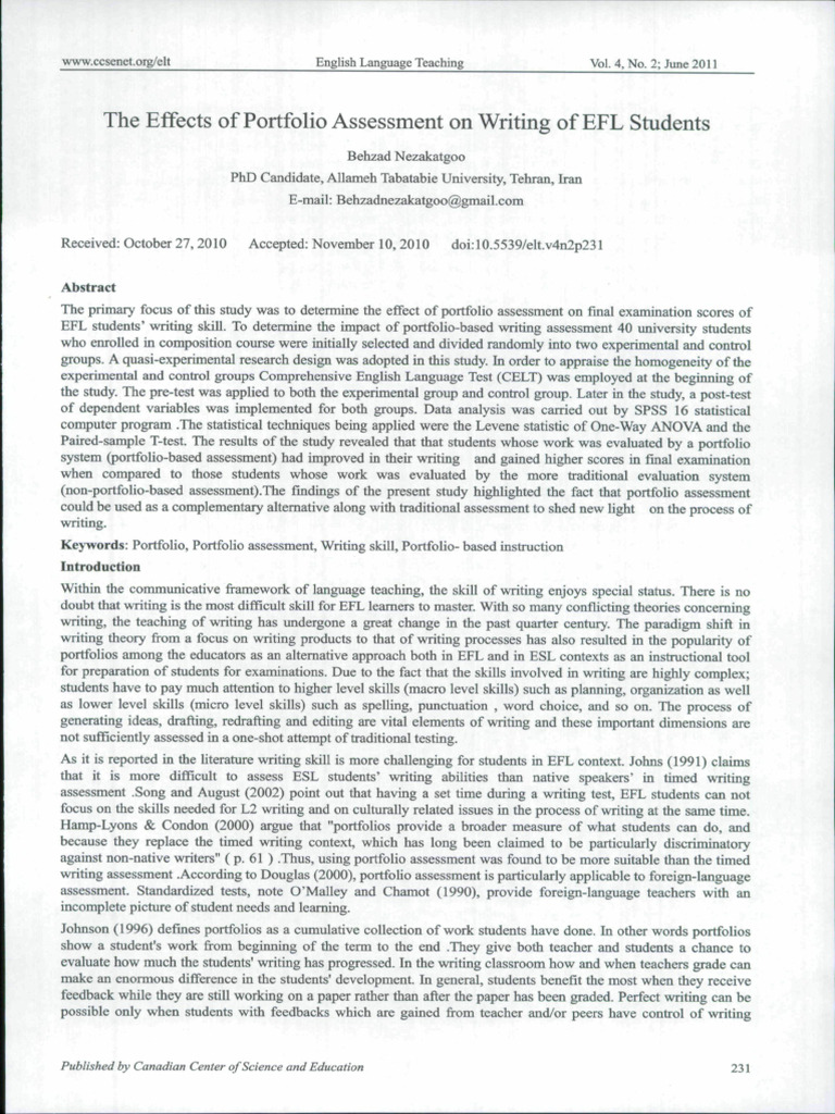 Portfolio Assessment in EFL Writing | PDF | Educational Assessment ...