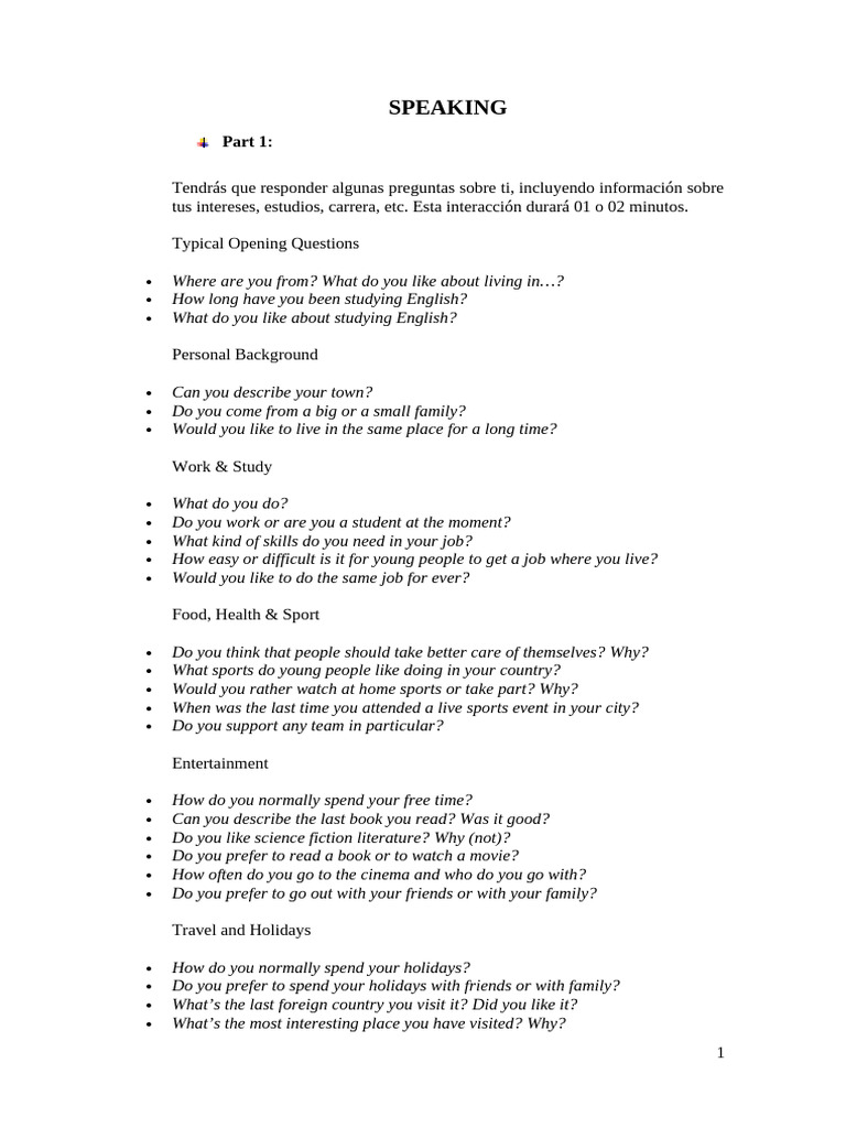 SPEAKING TEST examples | PDF