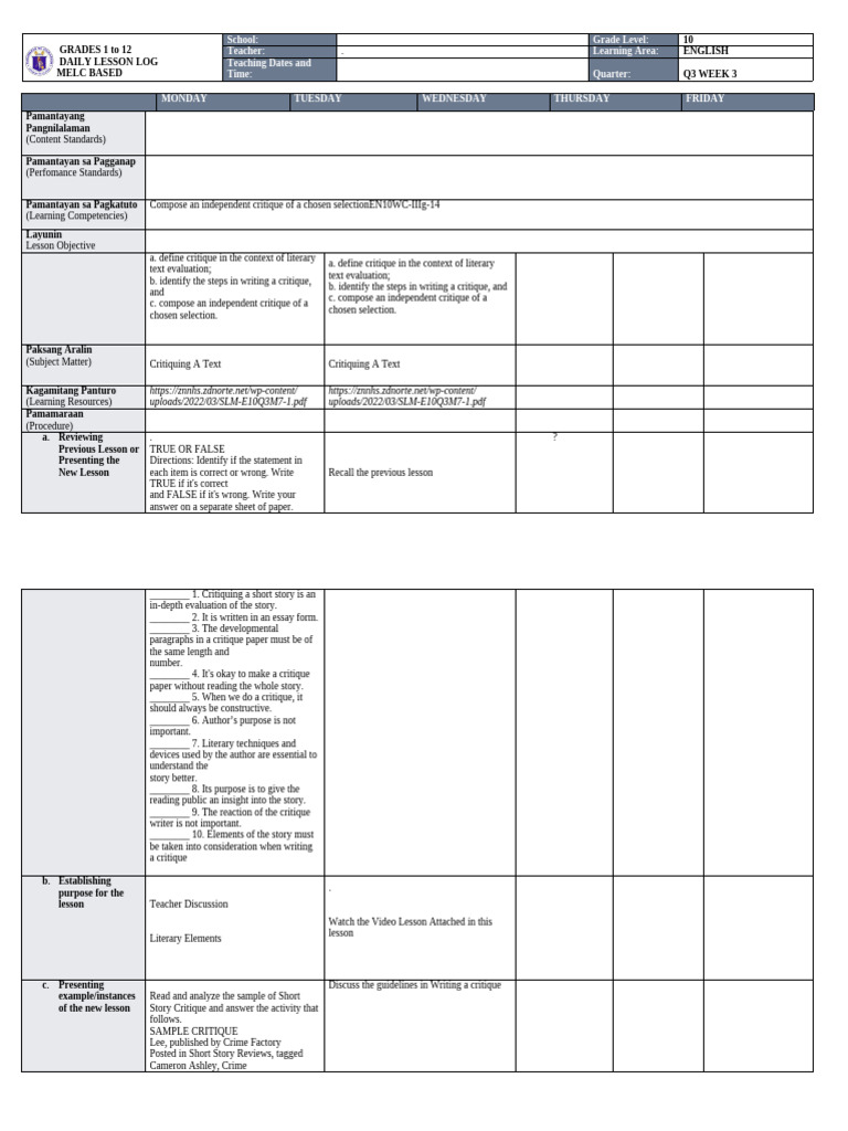 Melc-Dll-Eng-10-Week-3-Final-Q3-Done 2 | PDF | Cognition | Human Communication