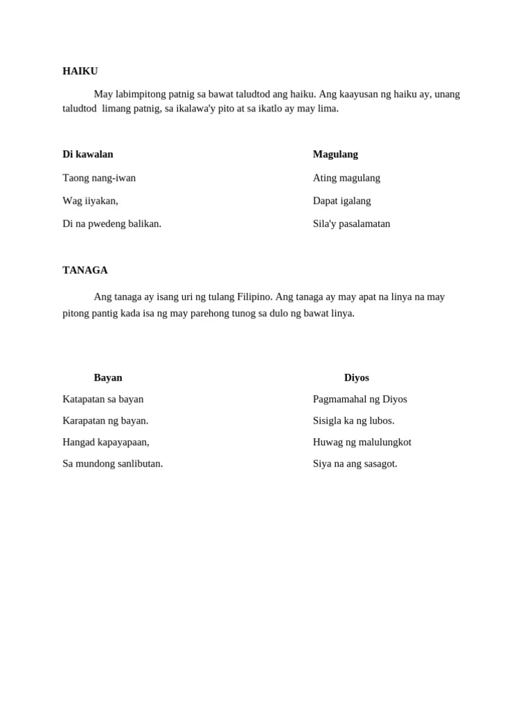 HAIKU at TANAGA | PDF