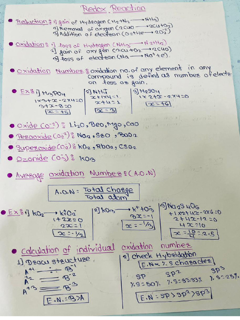 Redox Reaction Short Notes | PDF