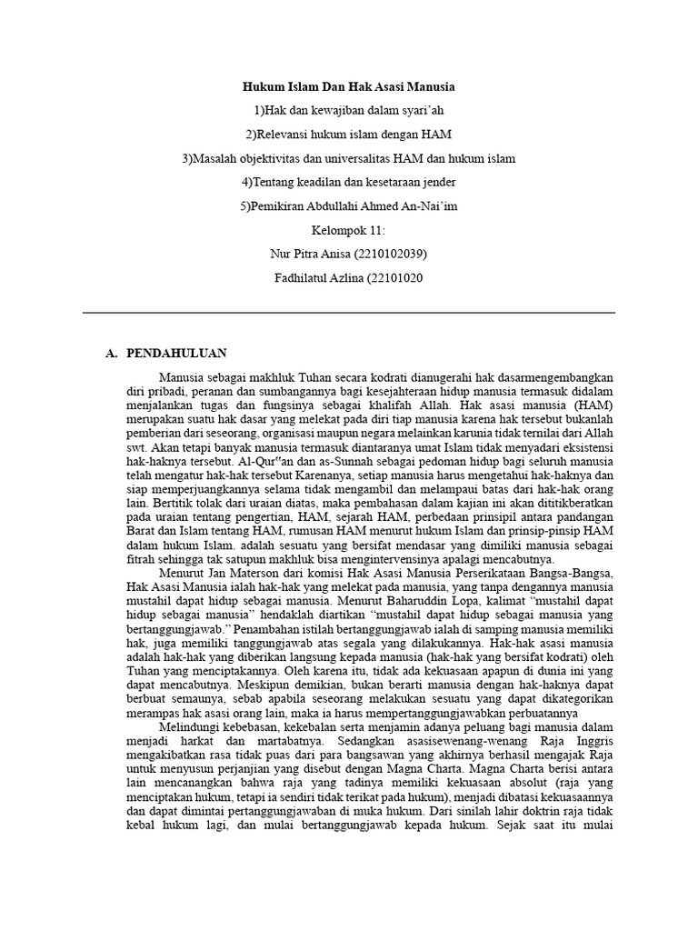 Hukum Islam Dan Hak Asasi Manusia | PDF