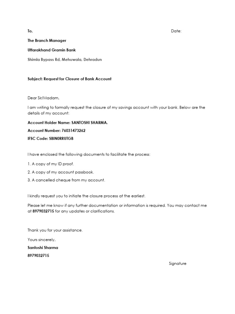 Bank Account Closure Request | PDF