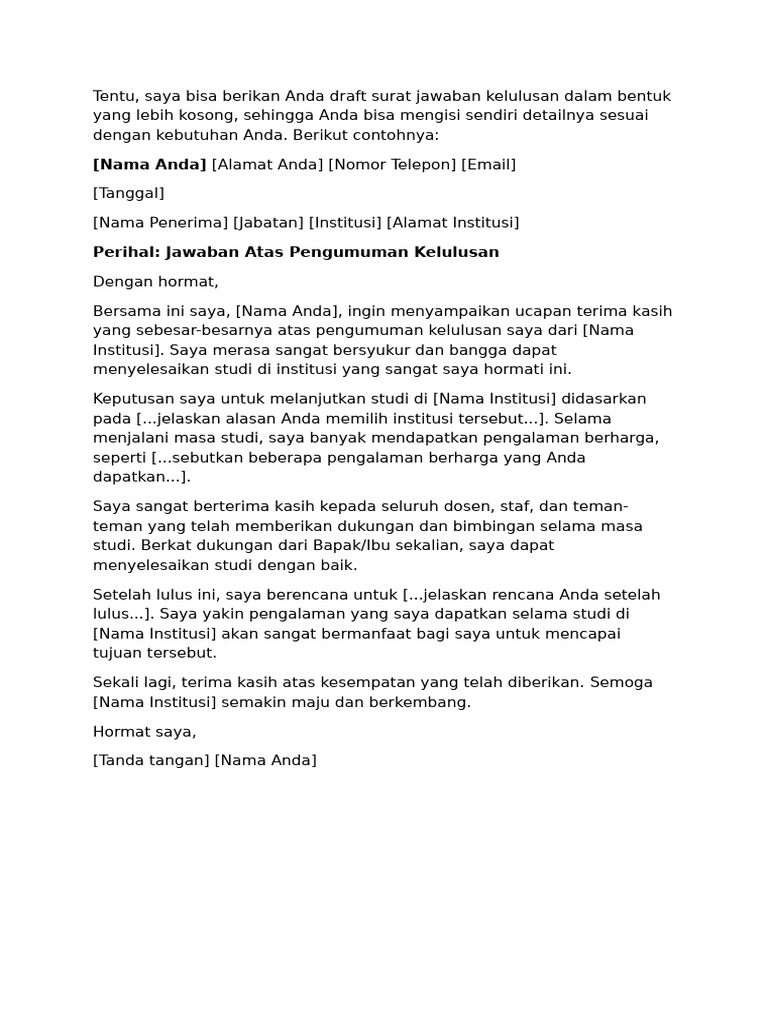 Surat Jawaban Kelulusan | PDF
