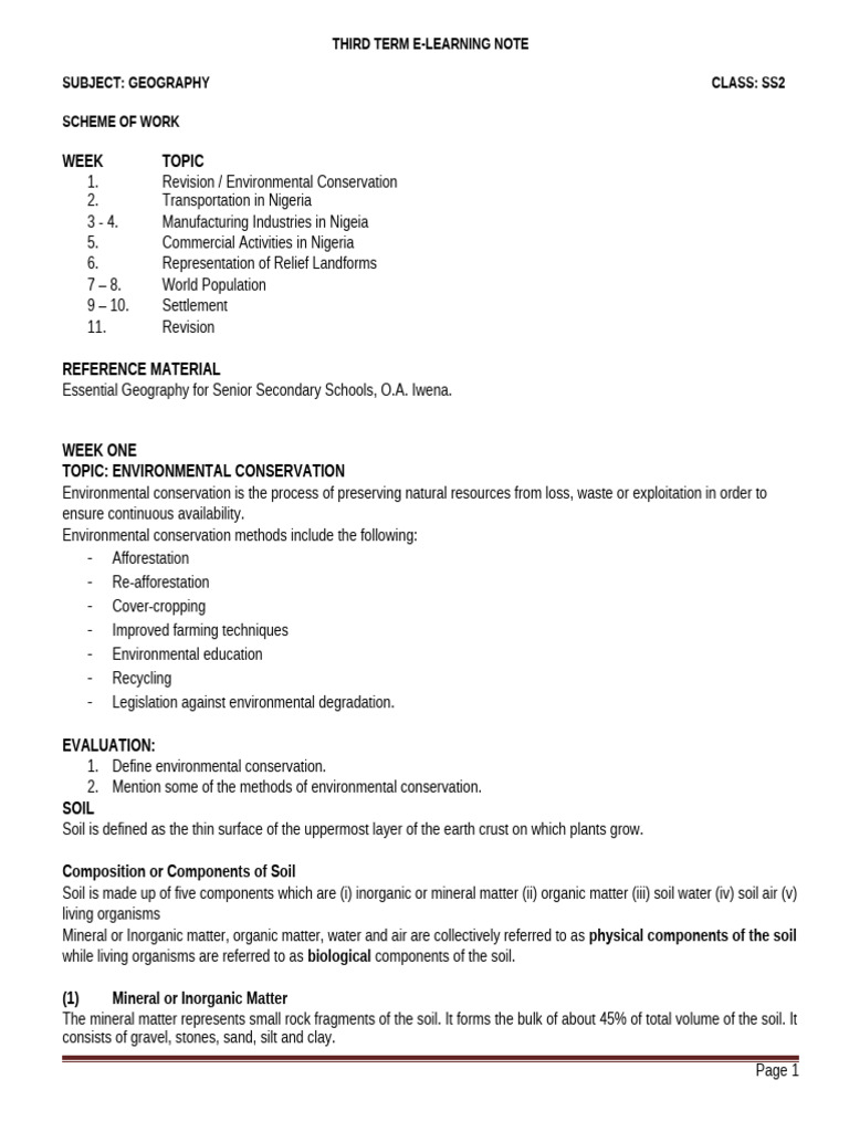 THIRD-TERM-SS2-GEOGRAPHY-0utwei | PDF | Soil | Organic Matter