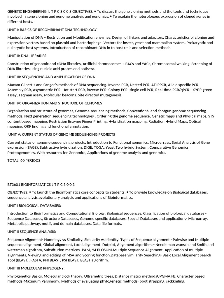 Genetic Engineering 3rd Year Syllabus | PDF | Sequence Alignment | Bioinformatics