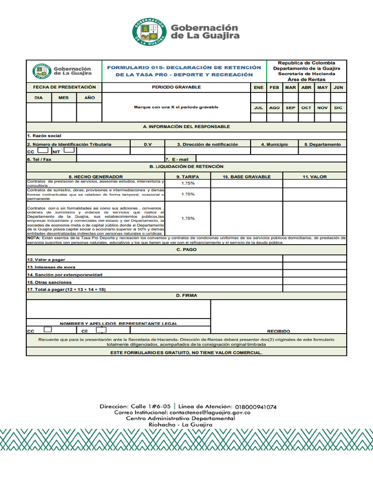 Formulario 015 - Estampilla Prodeporte | PDF