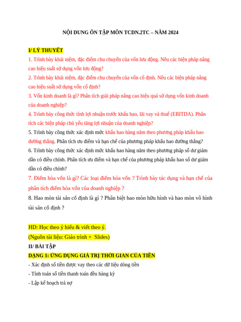 NỘI DUNG ÔN TẬP MÔN TCDN.2TC.2024 | PDF