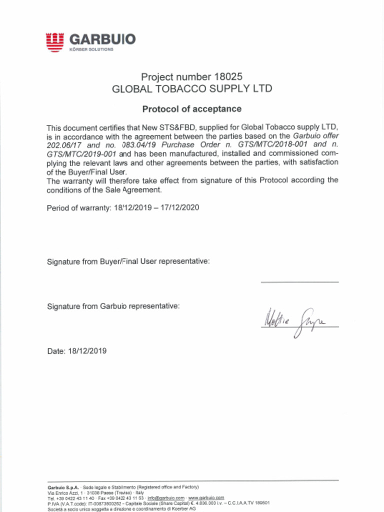 Protocol of Acceptance | PDF