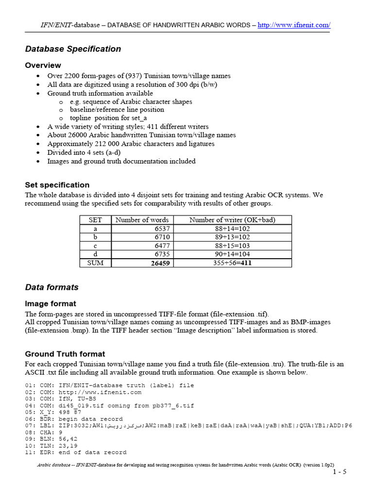 IFN-ENIT Database Specification | PDF | Computer File Formats | Graphics