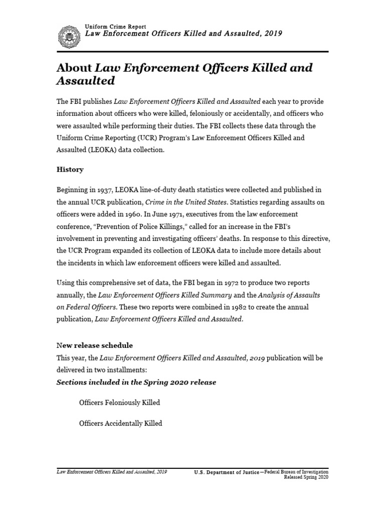 2019 About LEOKA | PDF | Uniform Crime Reports | Federal Bureau Of ...