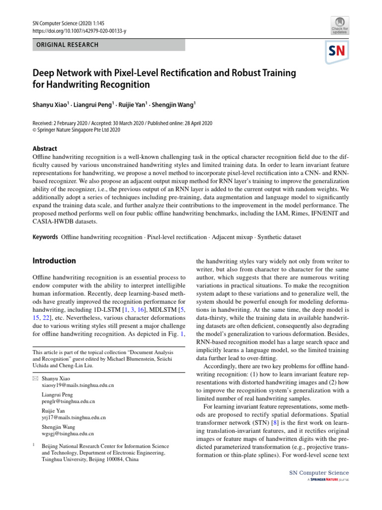Deep Network with Pixel Level Rectification and Robust Training for Handwriting Recognition ...