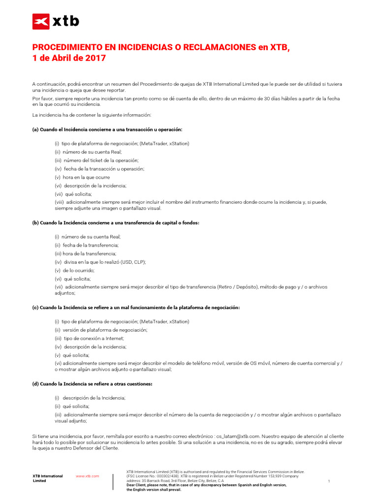 XTB Complaints Procedure | PDF | Industrias de servicio | Informática