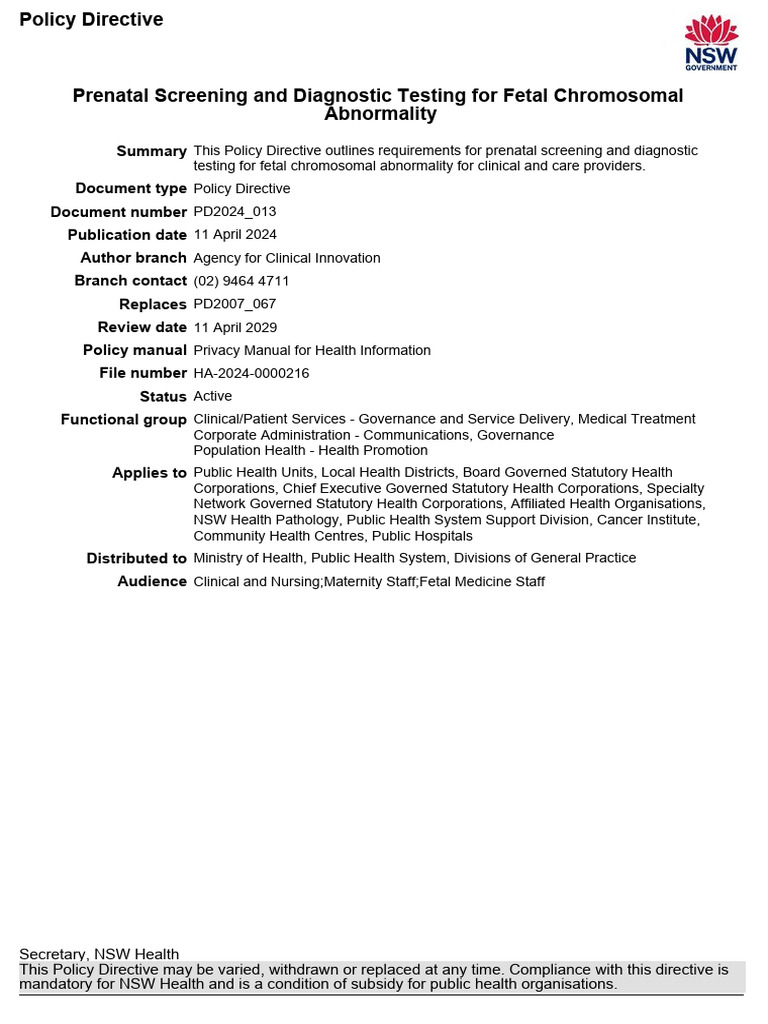 prenatal screening | PDF | Pregnancy | Prenatal Development