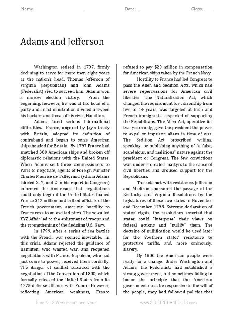 Adams and Jefferson GR | PDF | Thomas Jefferson | Nullification (U.S ...