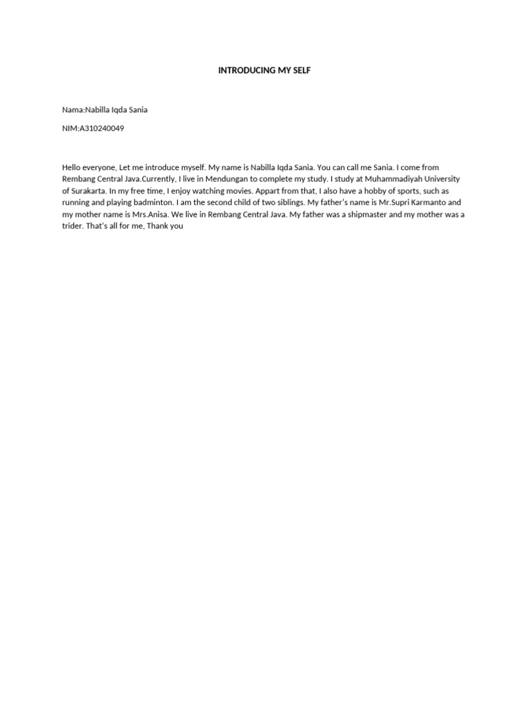 Introducing My Self | PDF Introducing My Self | PDF