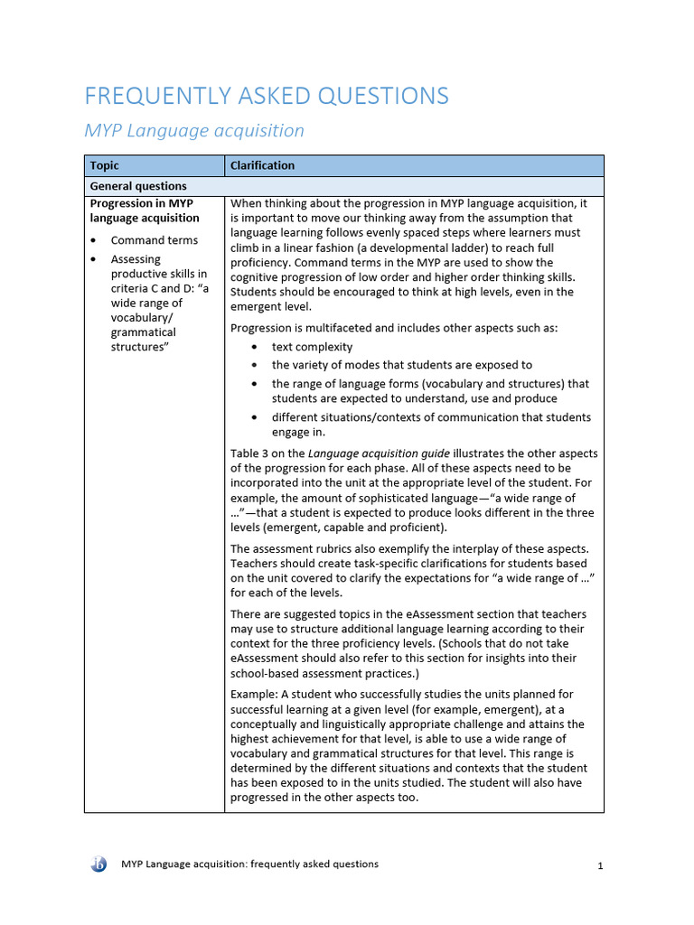 FAQ MYP LA | PDF | Educational Assessment | Language Acquisition