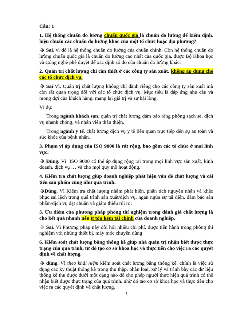 Đúng Sai QTCL | PDF