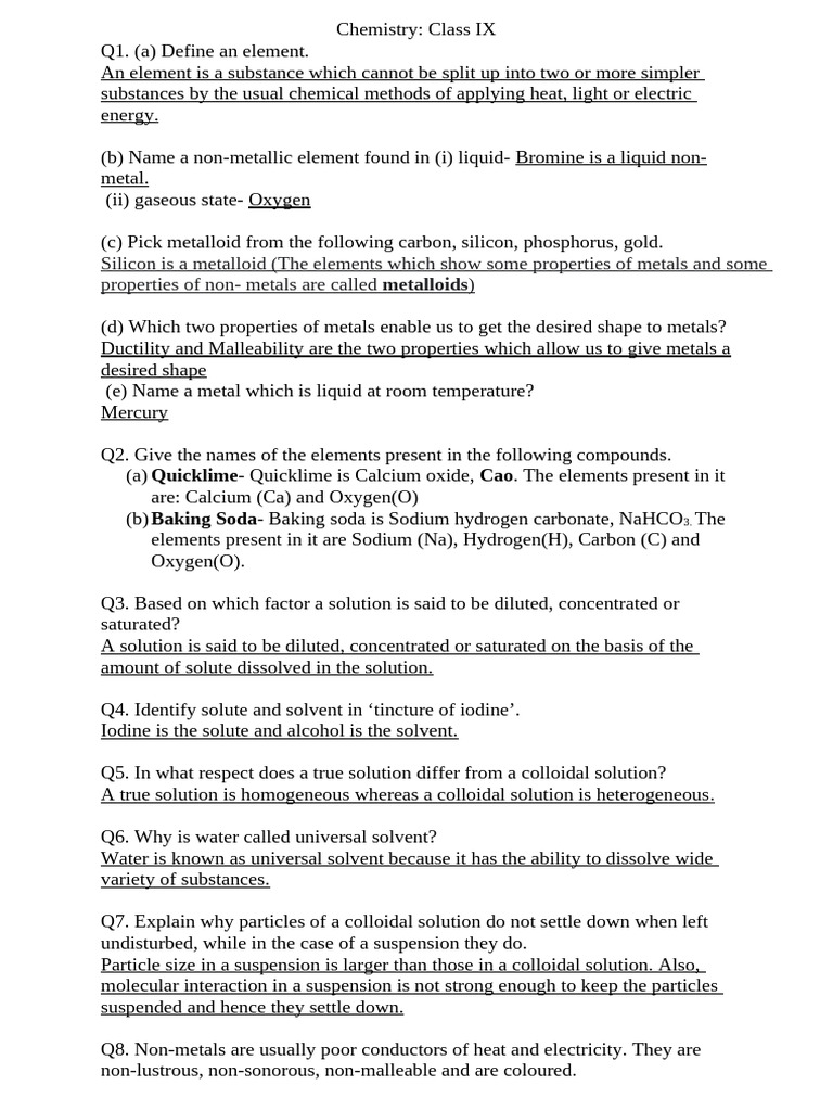 Class 9 - Revision Worksheet (1) | PDF | Metals | Chemical Substances