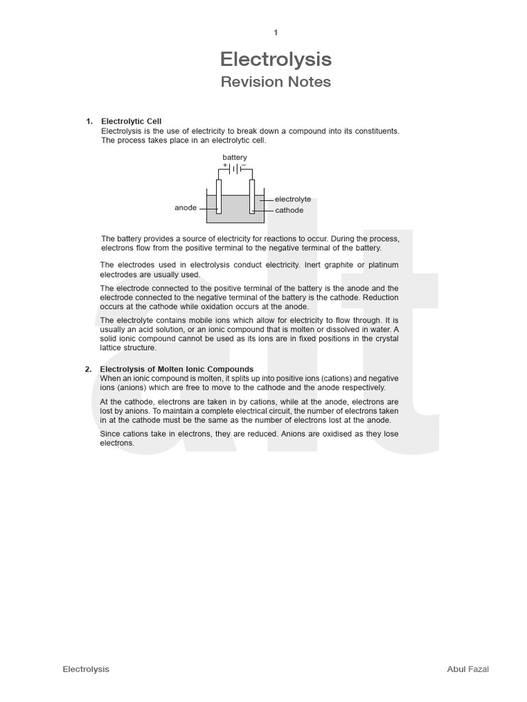 10 Electrolysis Revision Notes | PDF | Ion | Anode
