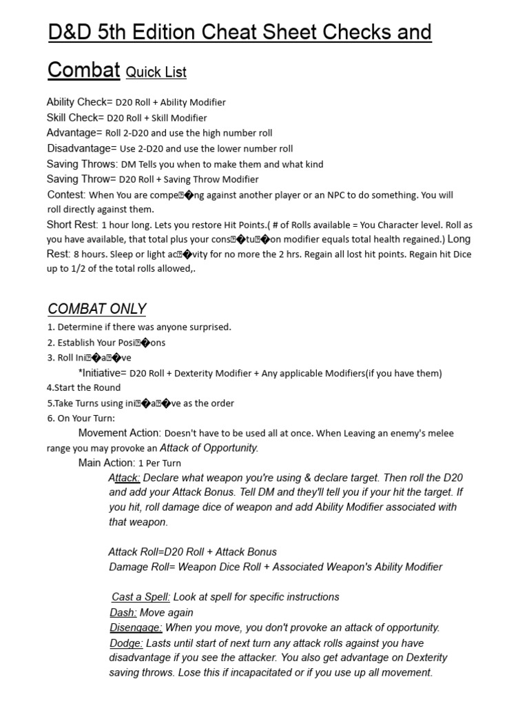 Check and Combat Cheatsheet | PDF | Gaming
