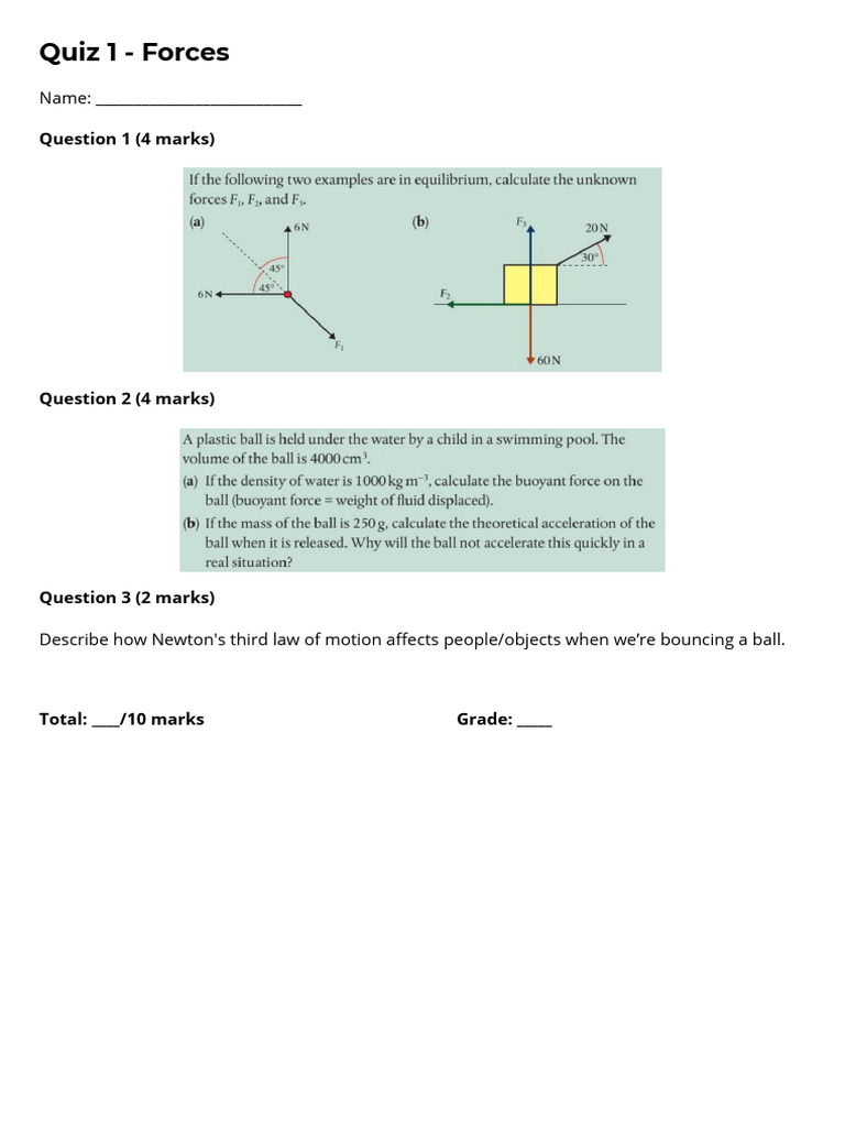 Forces - Quiz 3SL | PDF