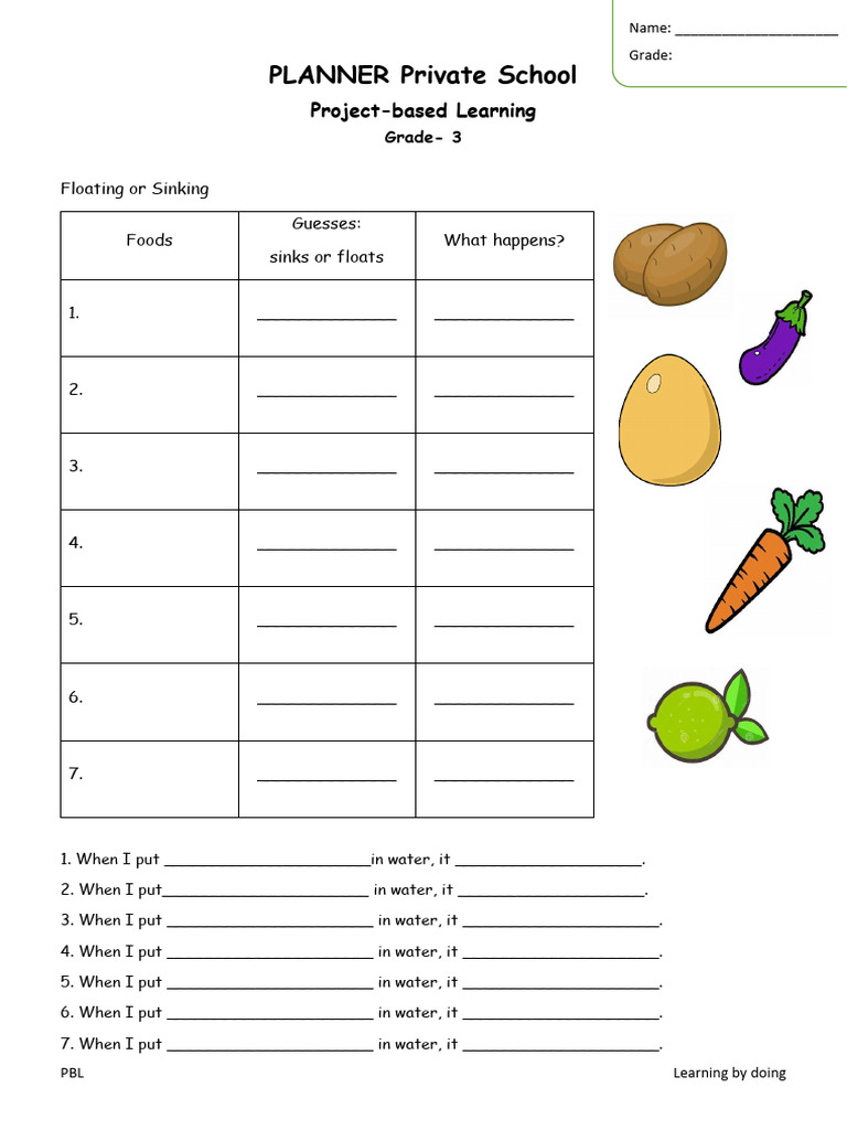 Floats or sinks Grade 3 | PDF