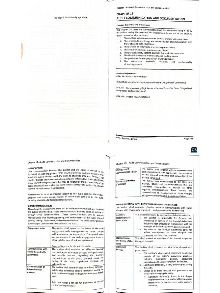 Chapter 13 Audit Communication and Documentation | PDF