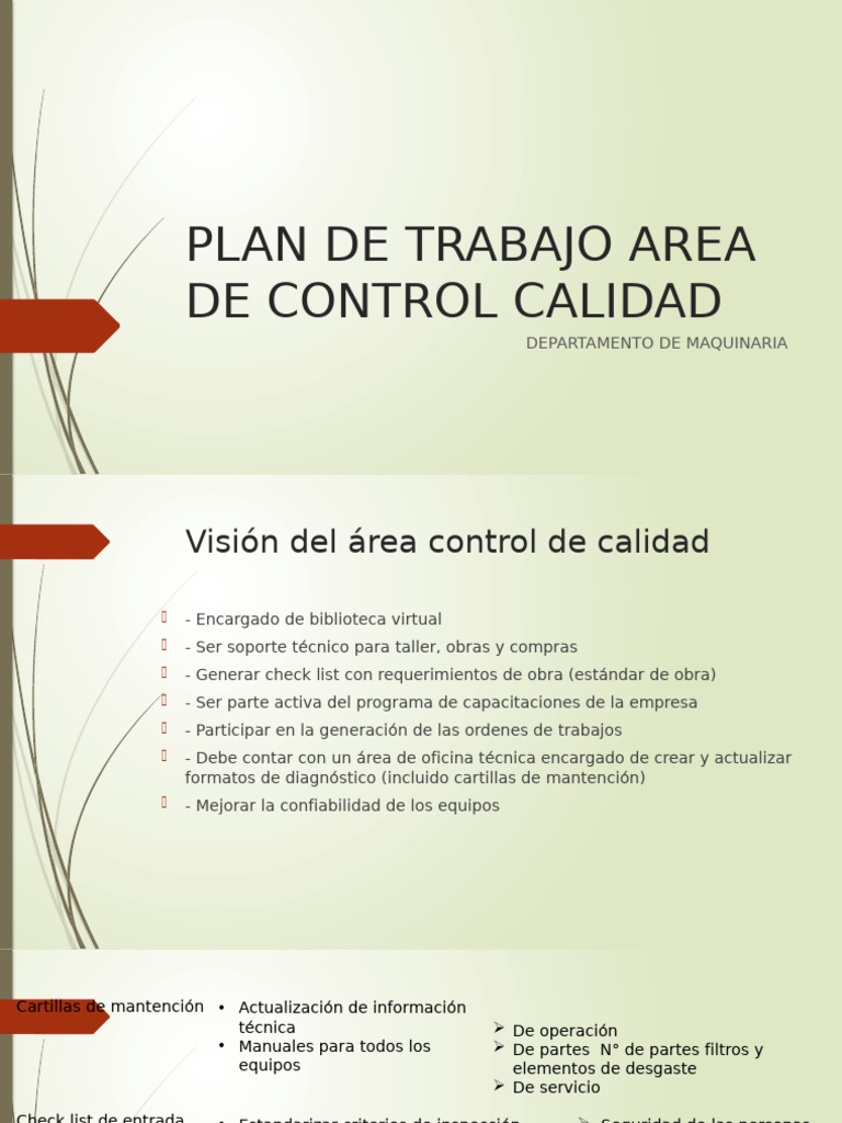 Plan de Trabajo Area de Control Calidad | PDF