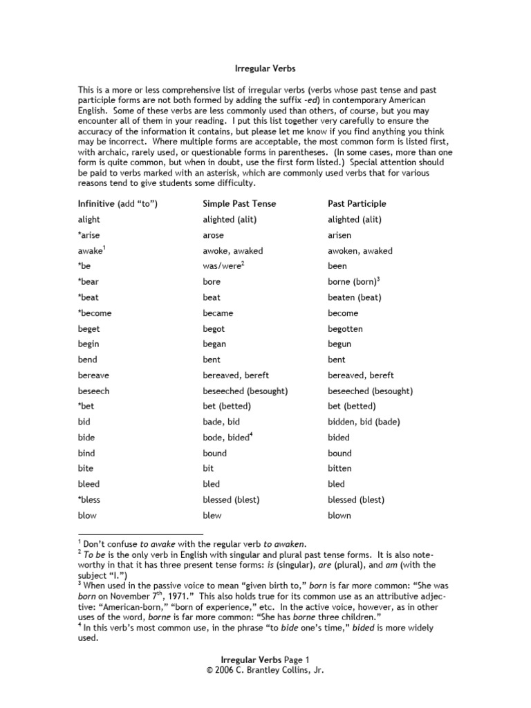 Irregular-Verbs | PDF | Grammatical Conjugation | Syntactic Relationships