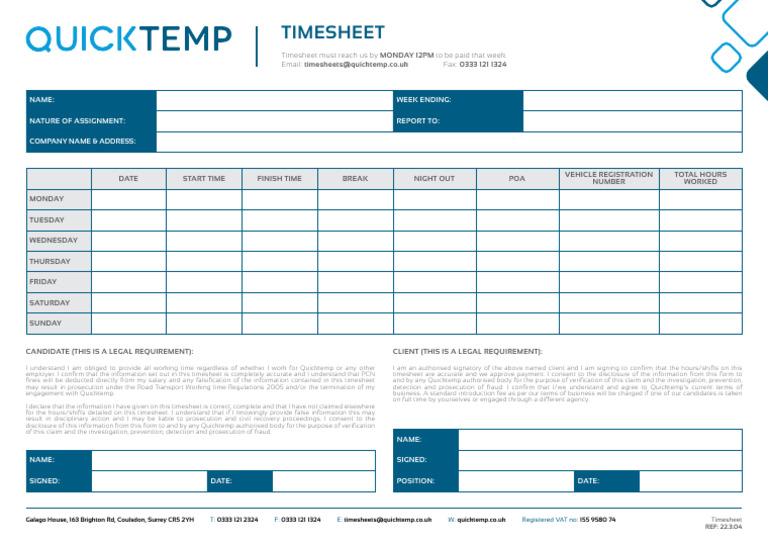 Quicktemp Timesheet Submission Guide | PDF
